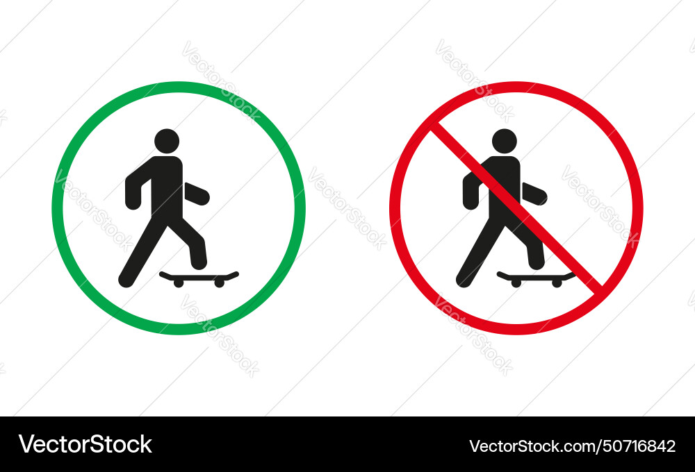 Skateboarding warning sign set man on skateboard Vector Image