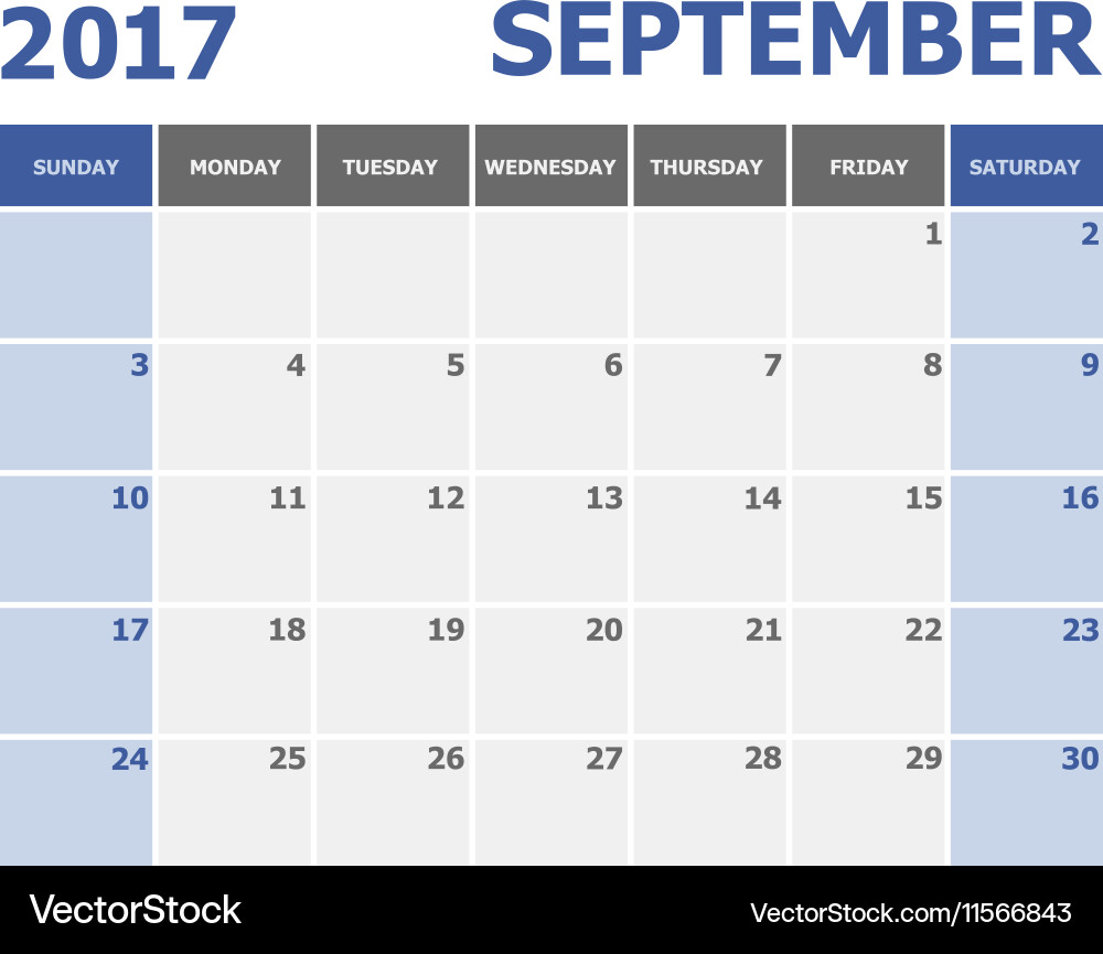 2017 september calendar week starts on sunday Vector Image
