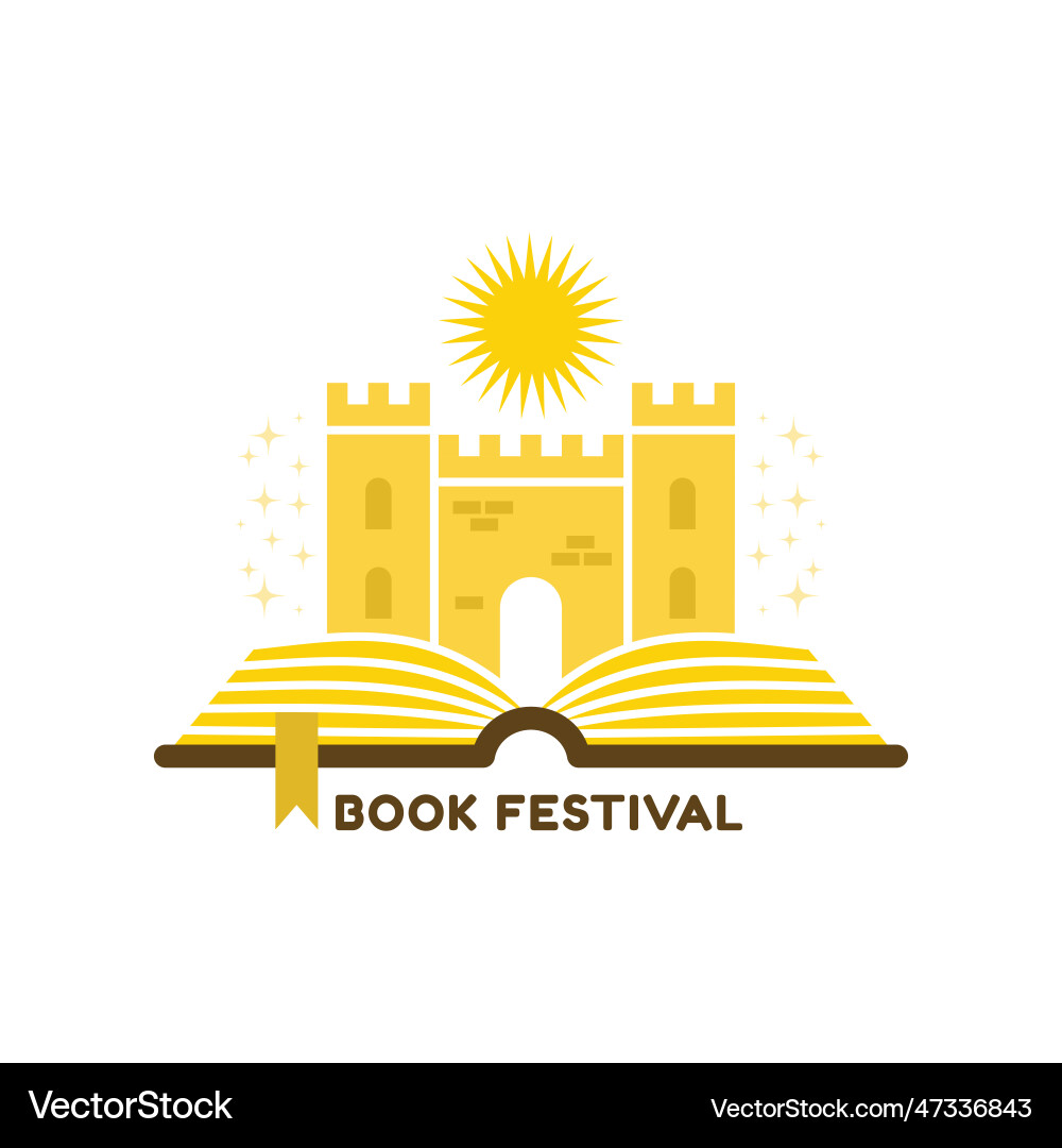 Book festival logo open with a castle Royalty Free Vector