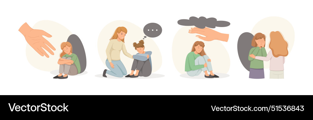Help to young woman in depression feeling sad Vector Image