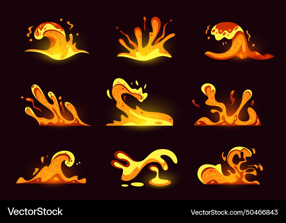 Lava splash game effect cartoon magma Royalty Free Vector