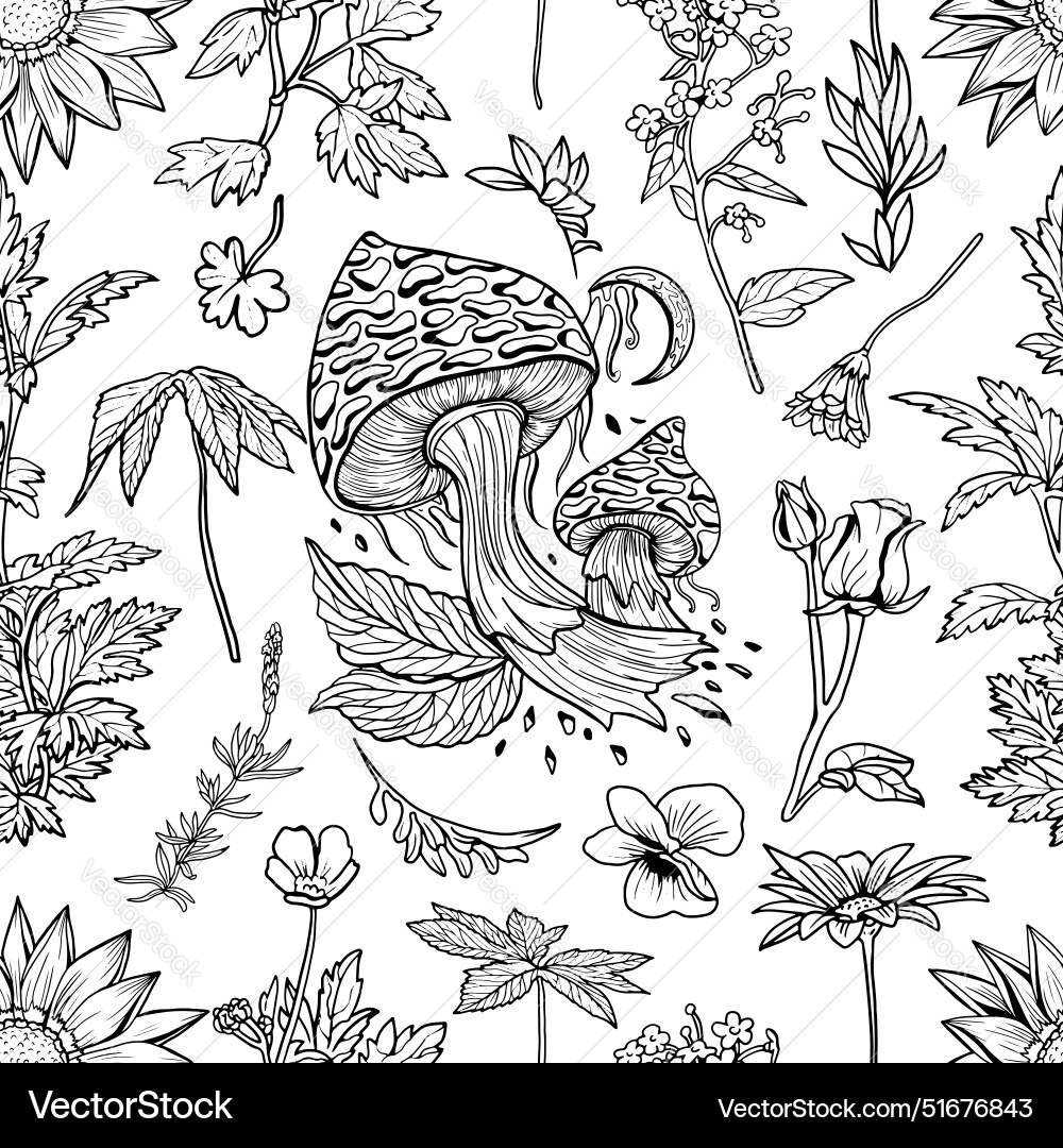Seamless pattern with hand drawn plants Royalty Free Vector