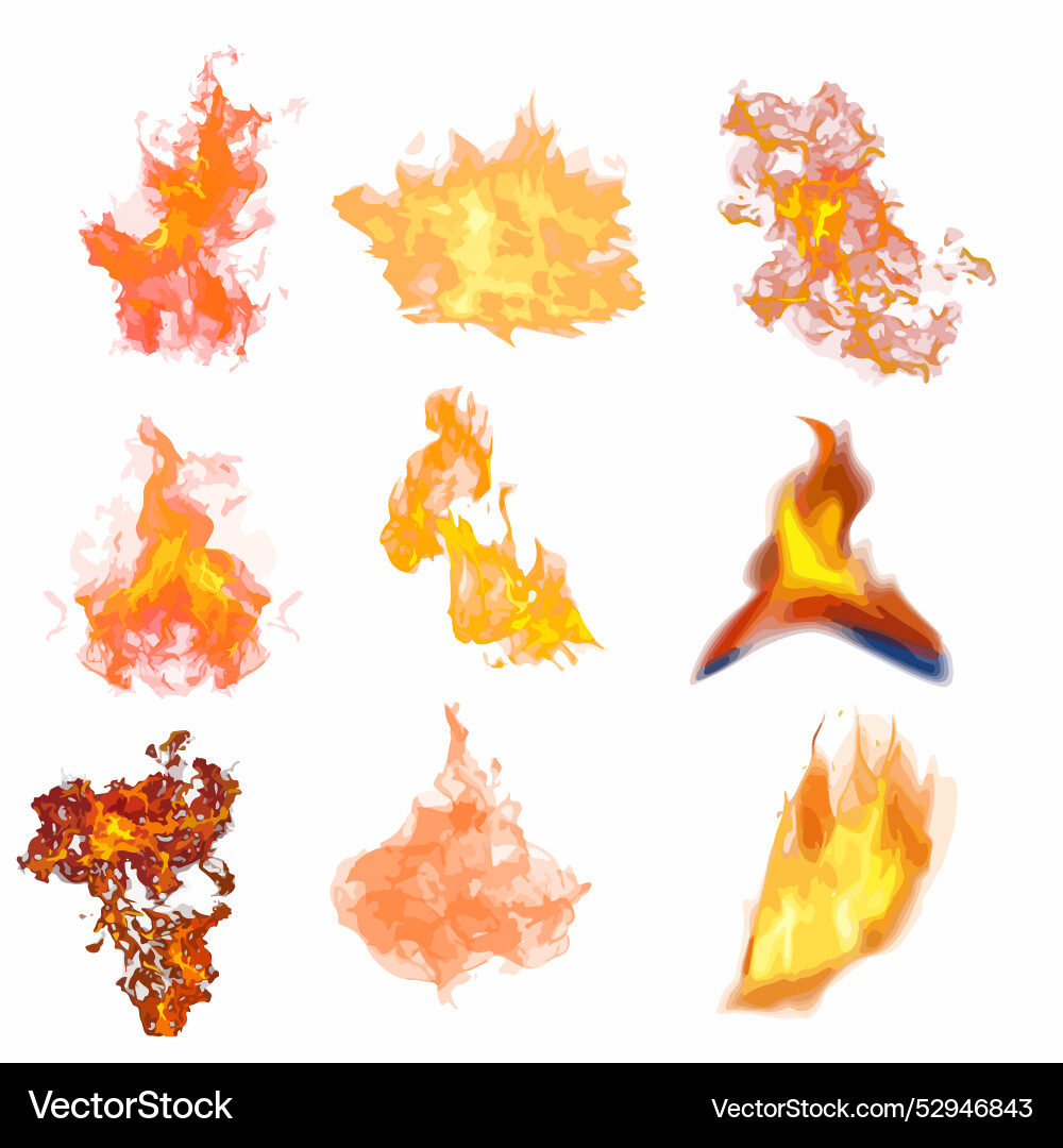Set of fire icons flame design different Vector Image