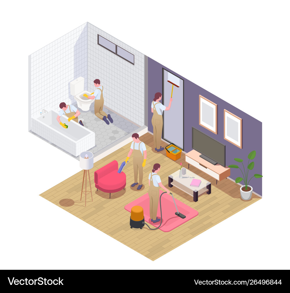 Cleaning service isometric composition Royalty Free Vector