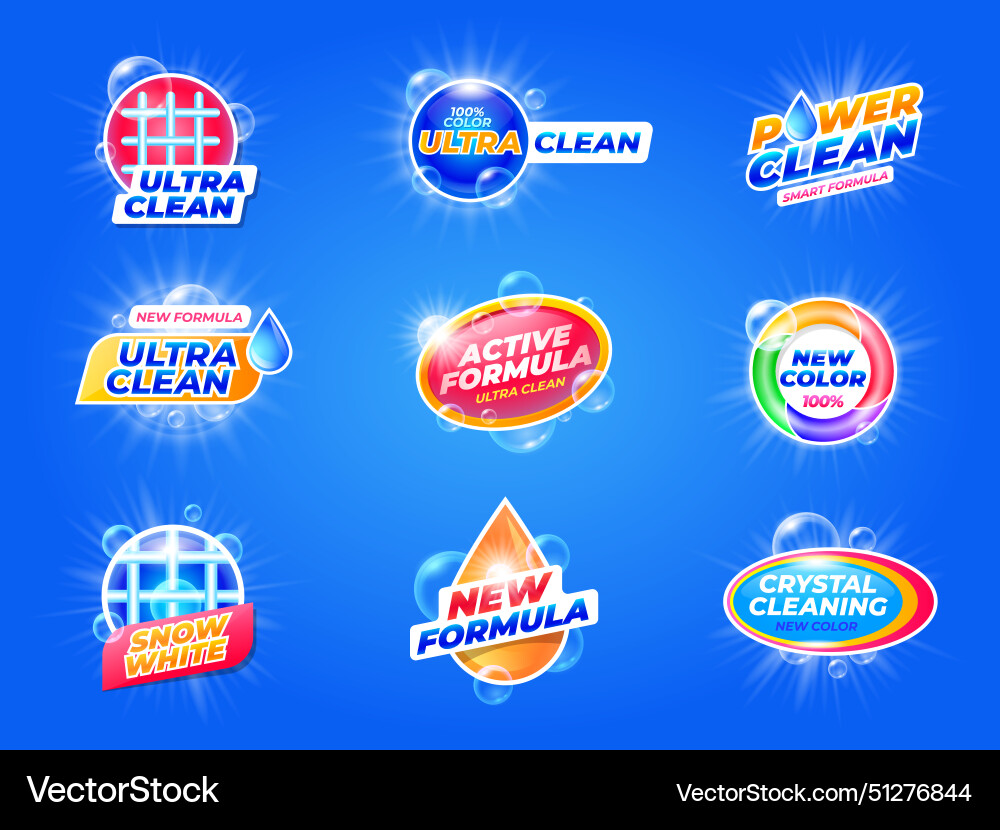 Laundry detergent label washing powder emblem Vector Image