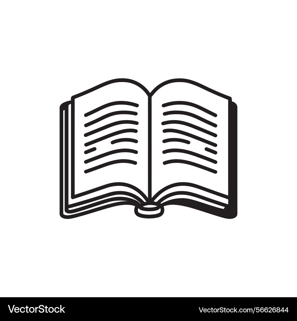 Open book with pages in black outline Royalty Free Vector