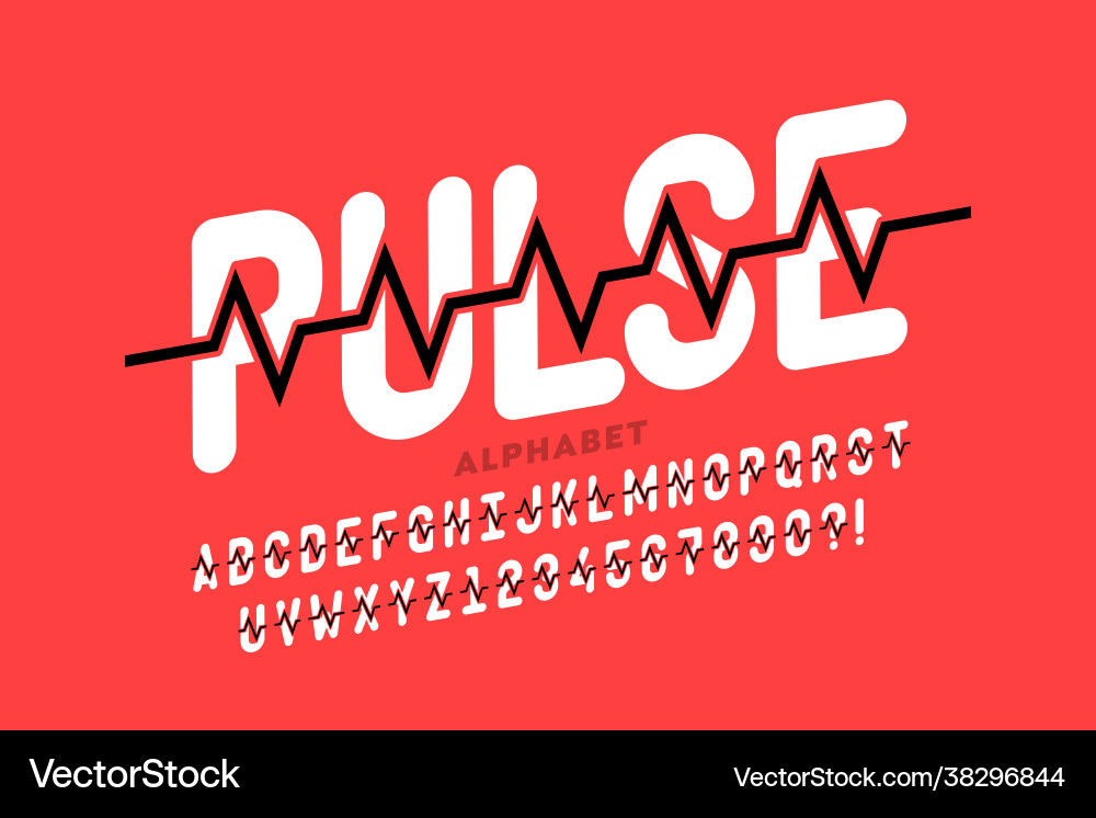 Pulse Alphabet: Heartbeat Font Royalty Free Vector Image