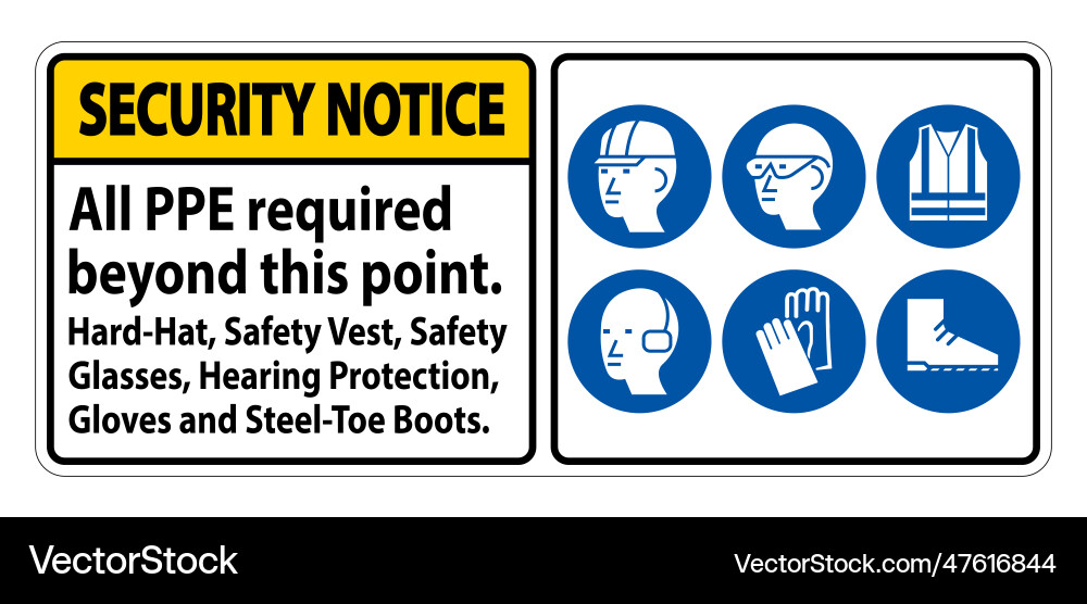 Security notice ppe required beyond this point Vector Image