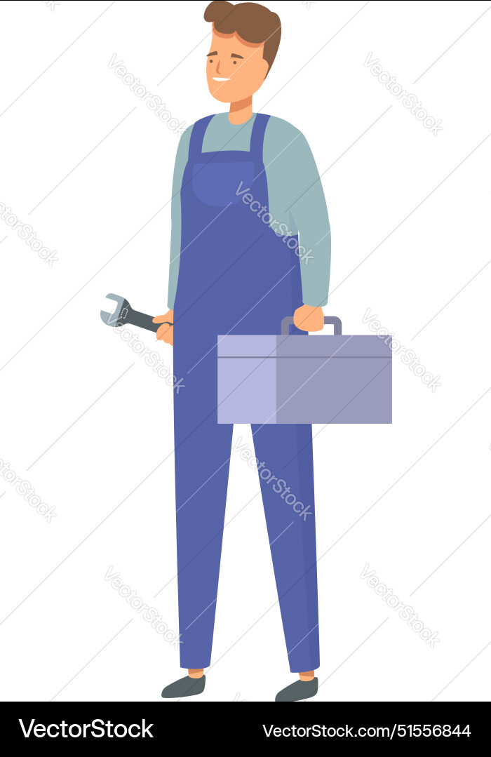 Smiling repairman holding a wrench and a toolbox Vector Image
