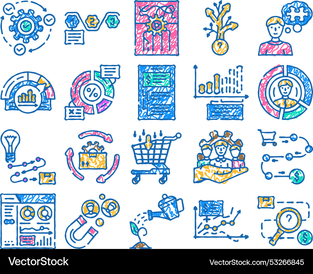 Business process technology chart icon hand drawn Vector Image