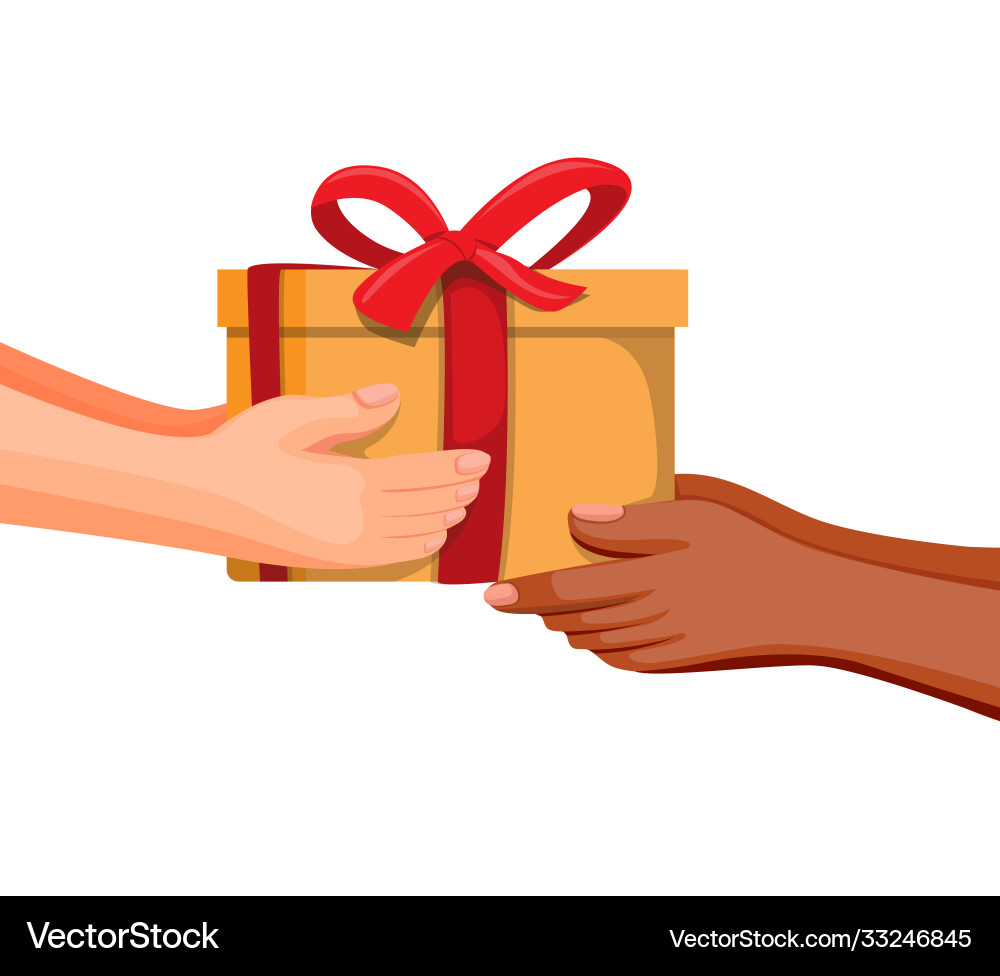 Hand giving box gift present cartoon Royalty Free Vector
