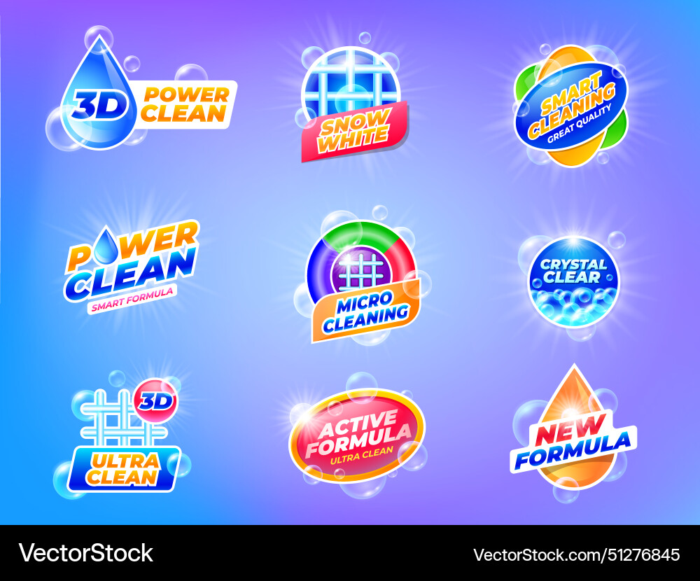 Laundry disinfectant emblems washing gel Vector Image