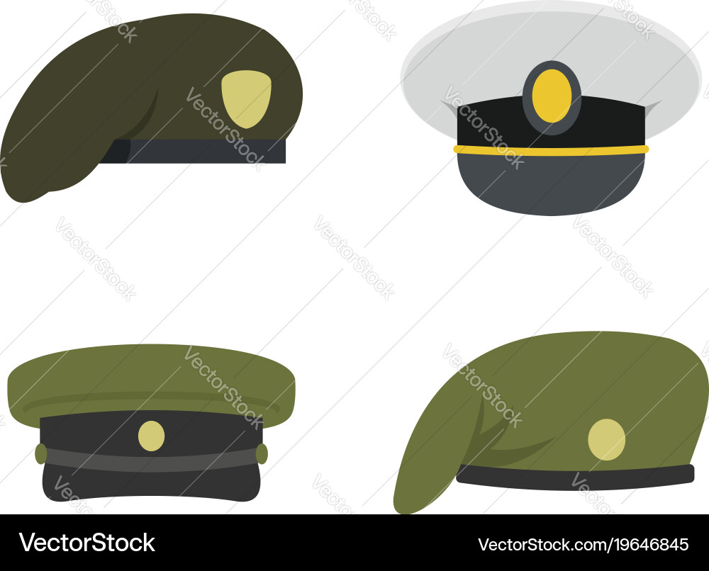 Military cap icon set flat style Royalty Free Vector Image