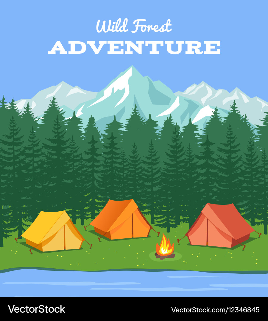 Outdoor camping nature background with river Vector Image