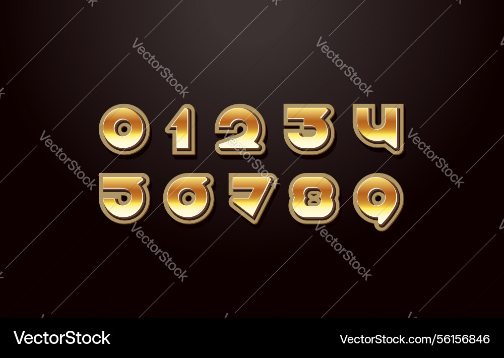 3d Gold Metall Zahlen metallische goldene Zahlen Vektorbild