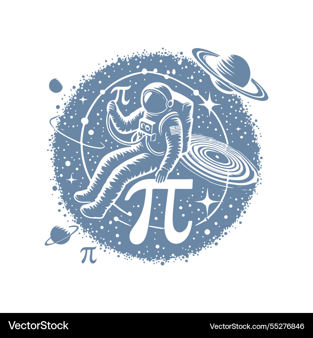 Astronaut and pi symbol silhouette for day Vector Image