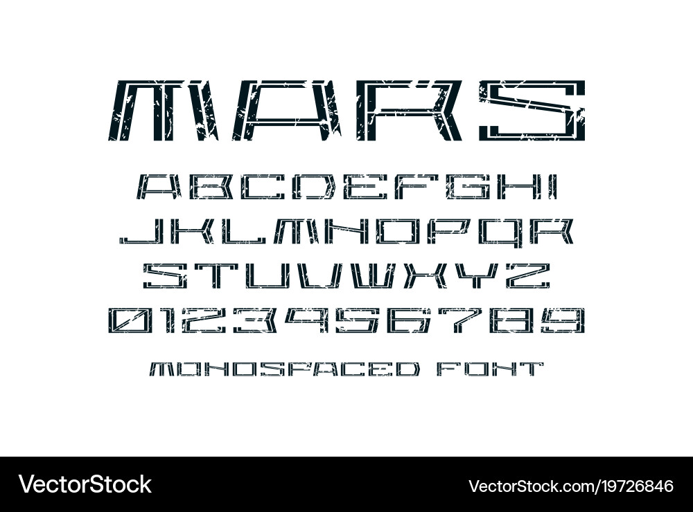 Decorative monospaced sans serif font Royalty Free Vector
