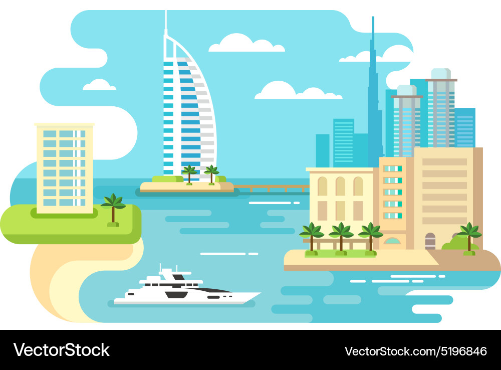 Dubai city beach skyline Royalty Free Vector Image