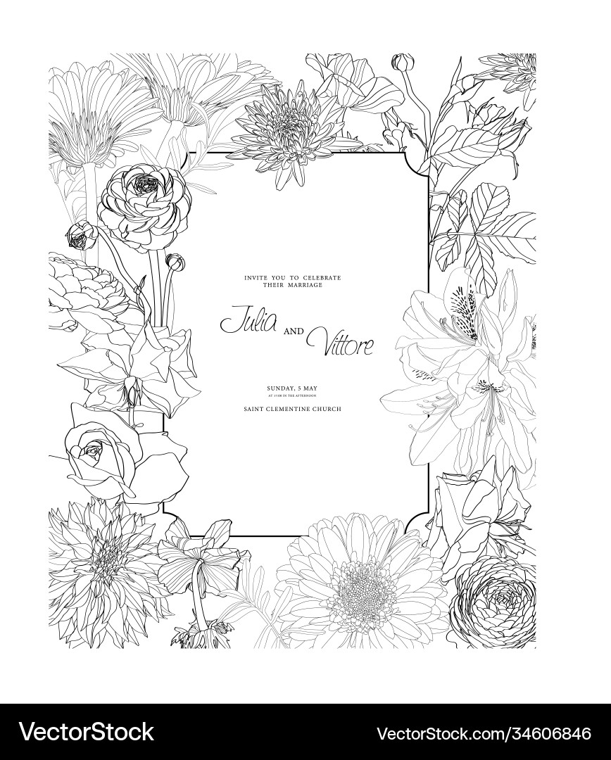 Frame with spring and summer line flowers Vector Image