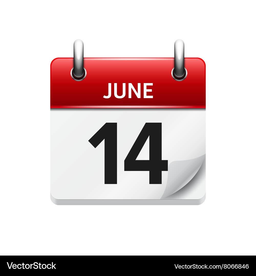 June 14 flat daily calendar icon date Royalty Free Vector