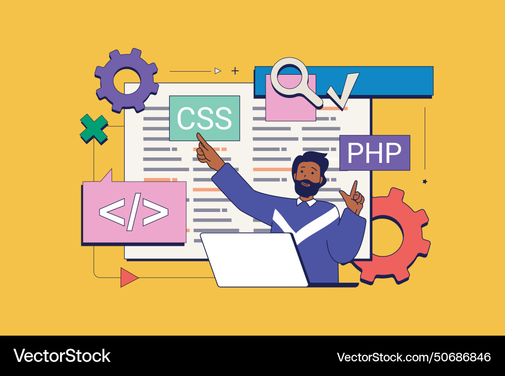 Programming concept in flat neo brutalism design Vector Image
