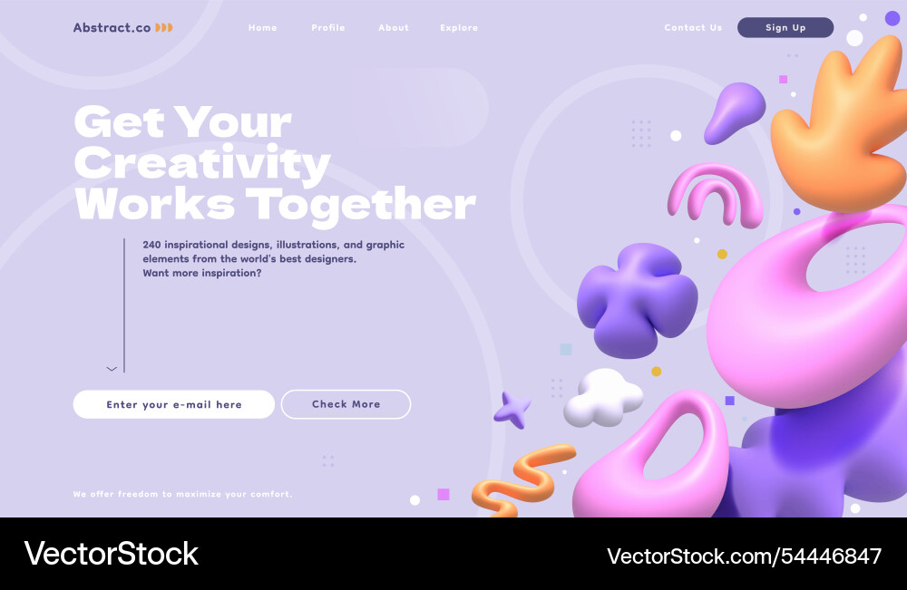 Abstract 3d shapes on creative website landing Vector Image