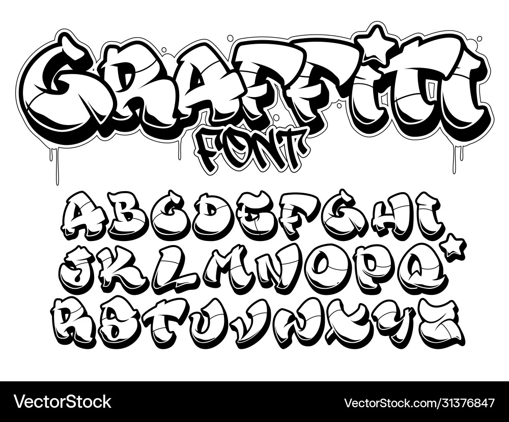 Graffiti style font isolated black outline Vector Image