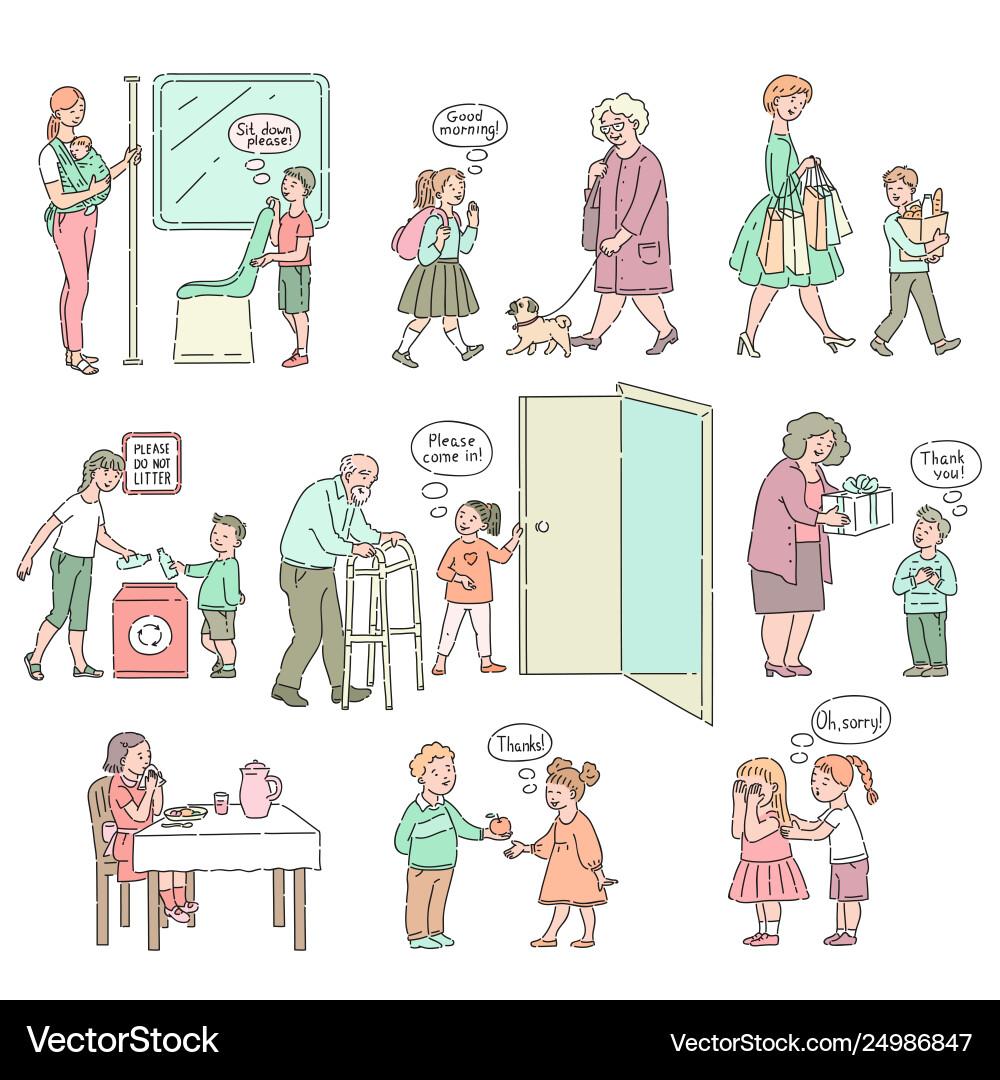 Polite Kids & Good Manners Royalty Free Vector Image