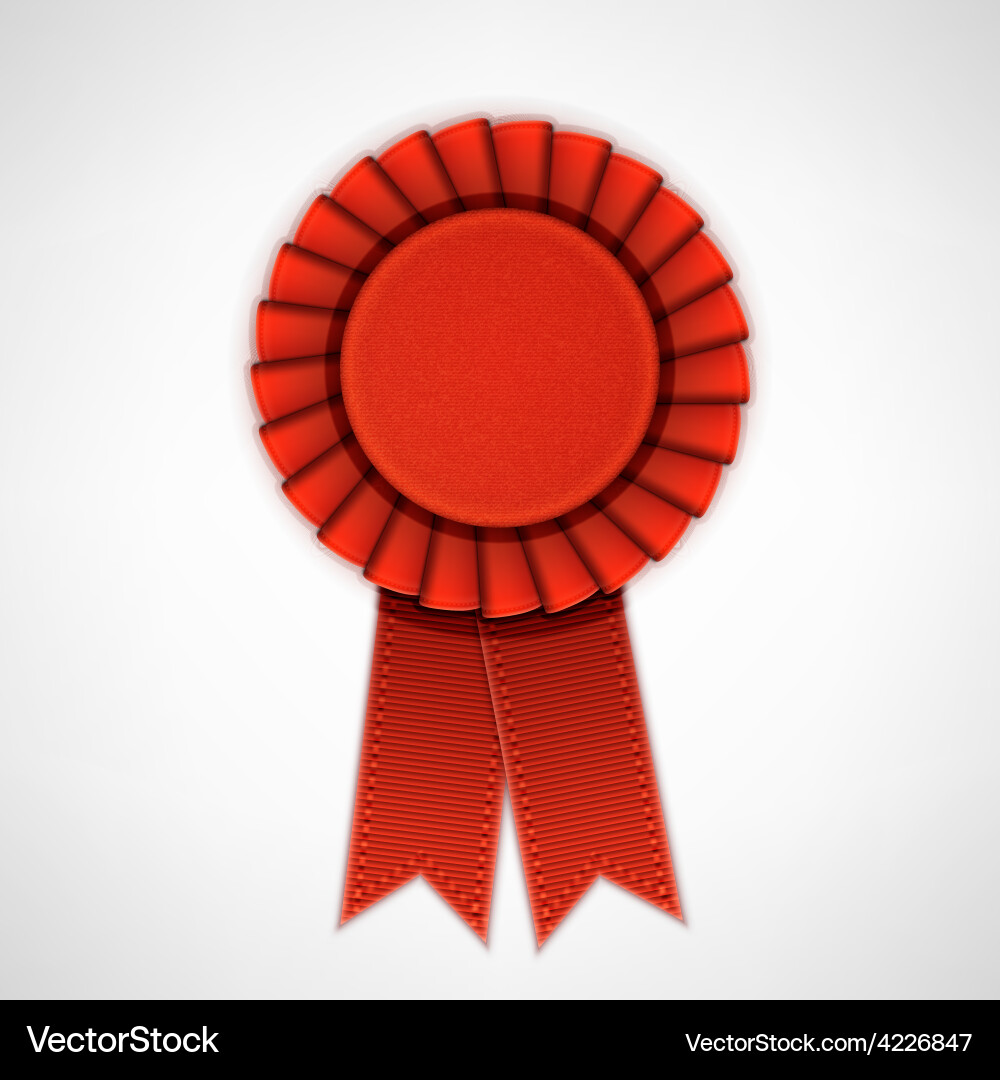 Red realistic textile rosette with ribbons Vector Image