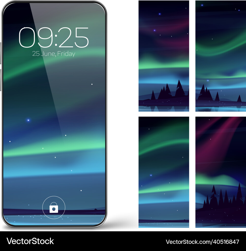 Smartphone lock screen with aurora borealis Vector Image