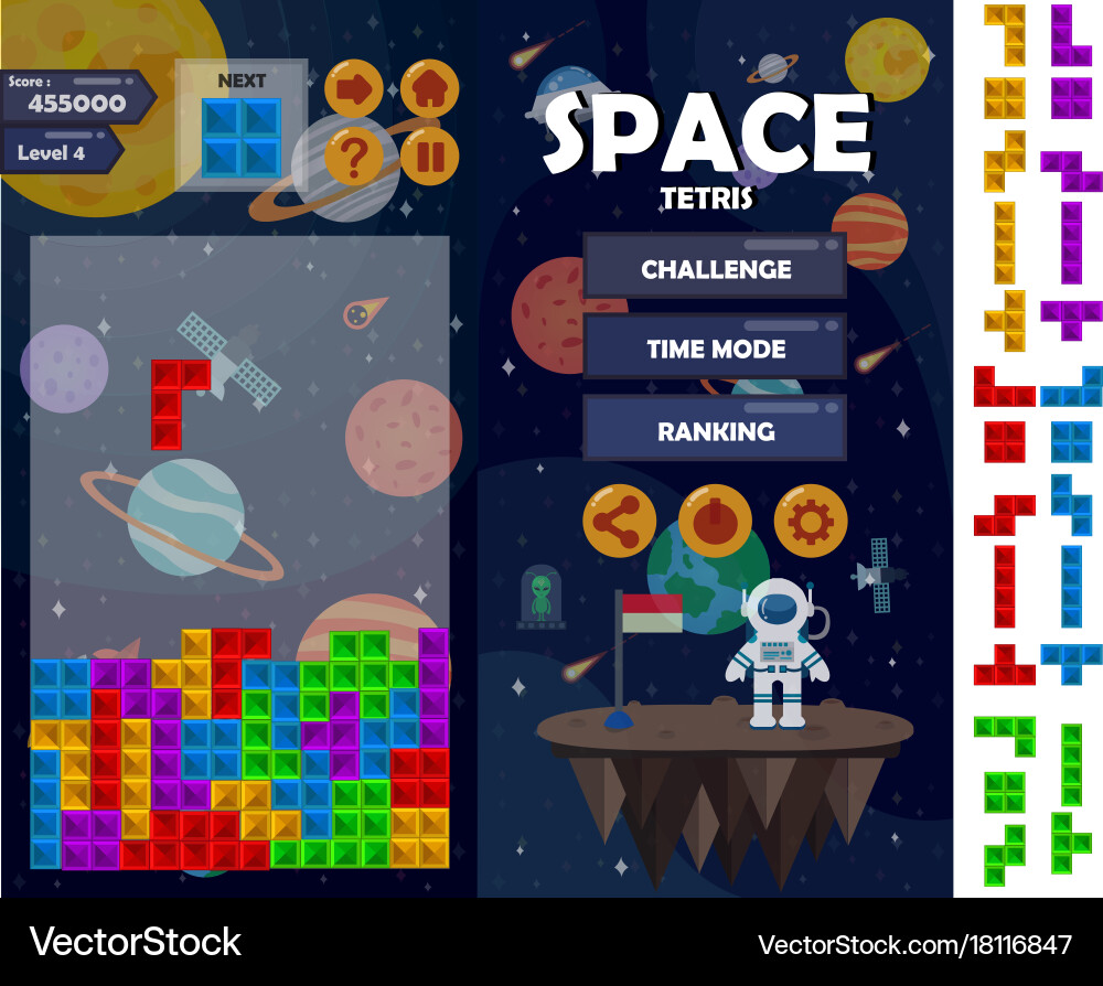 Space tetris matching game kit Royalty Free Vector Image