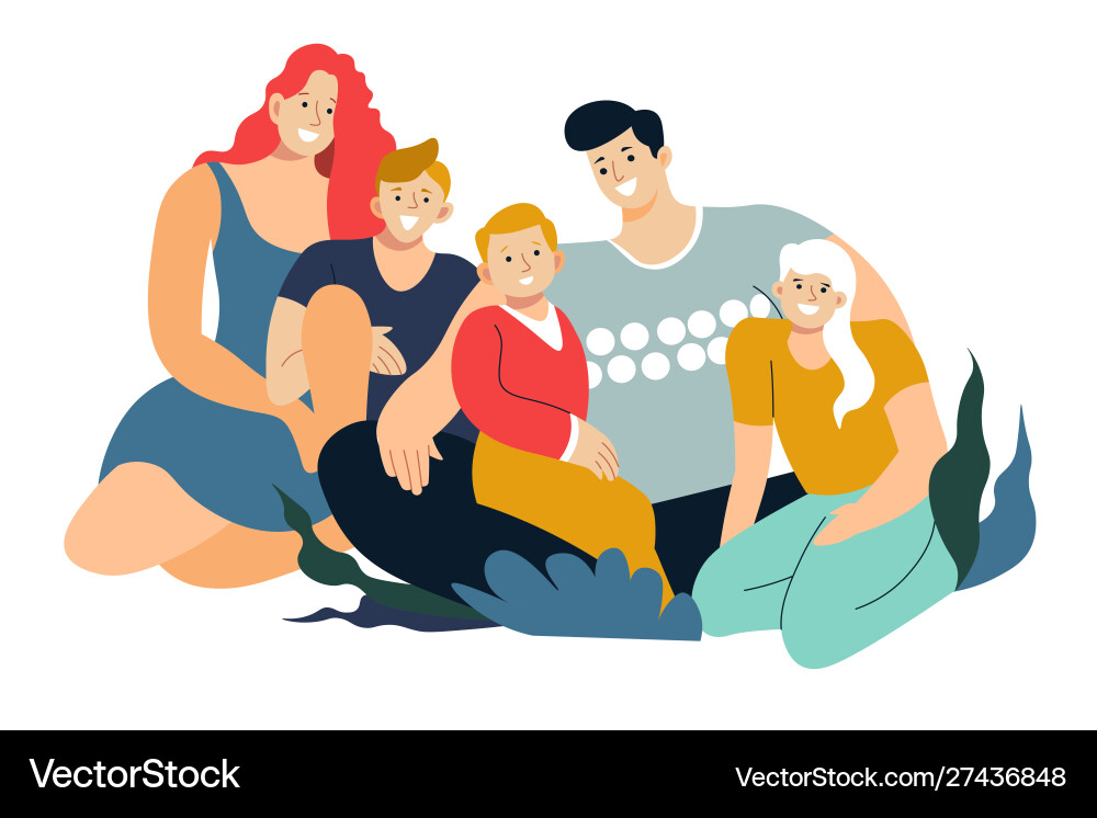 Group portrait smiling family members Royalty Free Vector