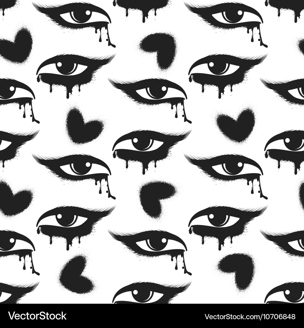 Grunge hearts and tearful eyes pattern Royalty Free Vector