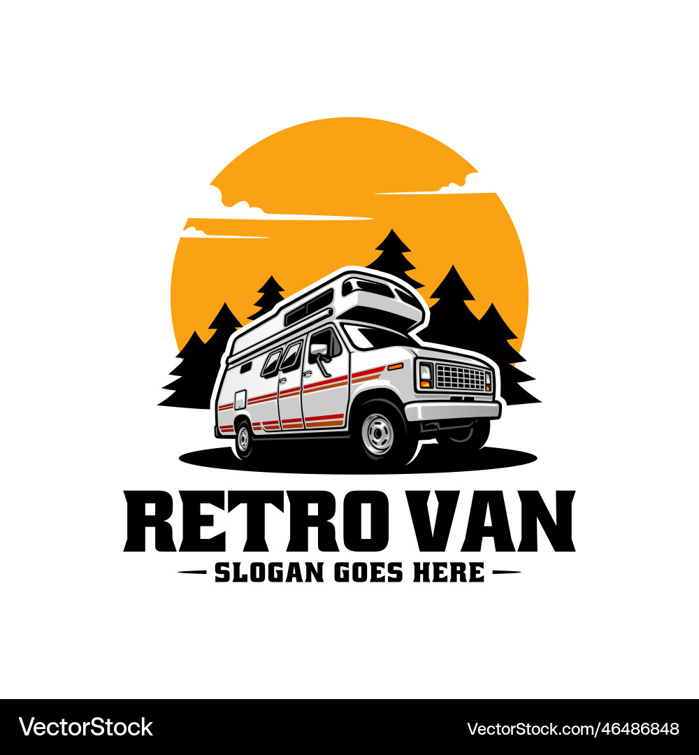 Old retro camper car logo Royalty Free Vector Image