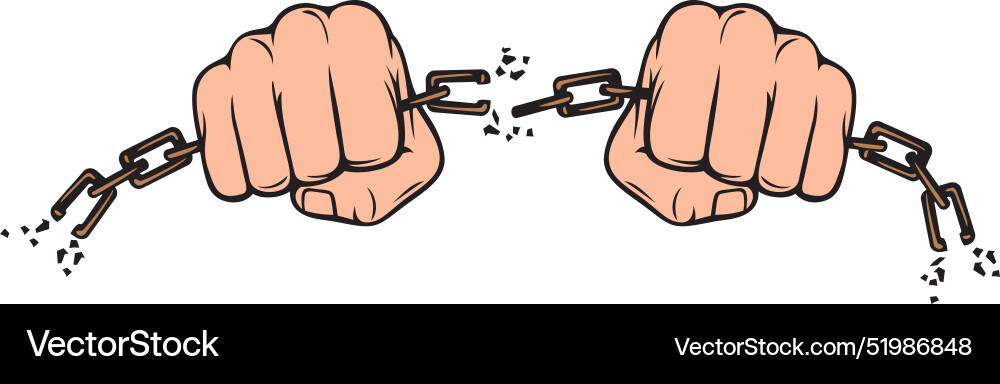 Strong hands breaking chain color Royalty Free Vector Image
