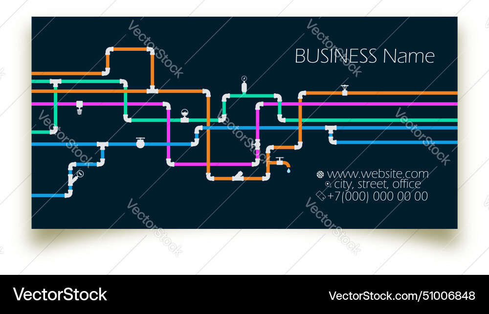 Water pipe system with valves business card Vector Image