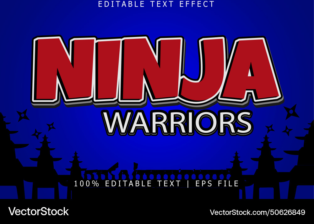 Ninja warriors editable text effect 3 dimension Vector Image