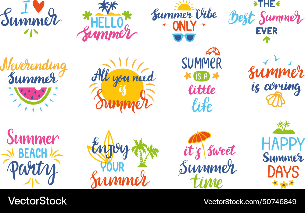 Summer lettering phrases summertime Royalty Free Vector