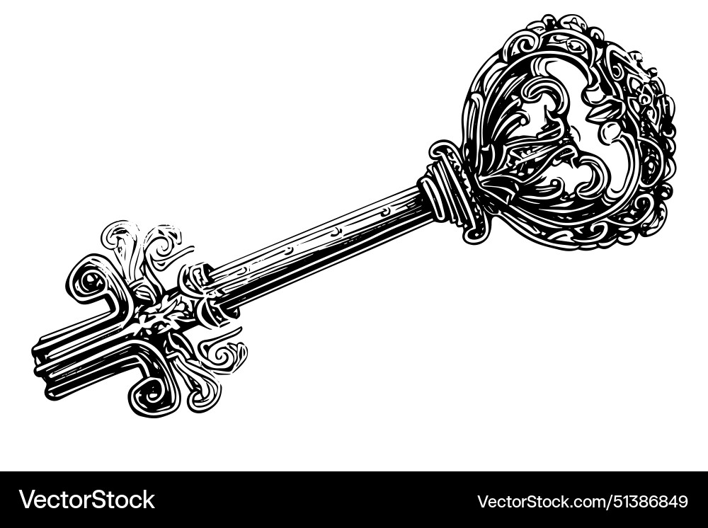 Vintage key hand drawn ink sketch engraved retro Vector Image