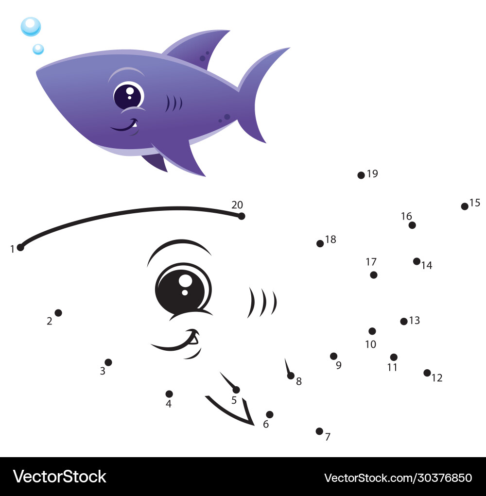 Dot to Dot Shark Game for Kids Royalty Free Vector Image