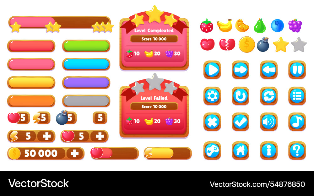 Game ui buttons mobile application Royalty Free Vector Image Game ui buttons mobile application Royalty Free Vector Image