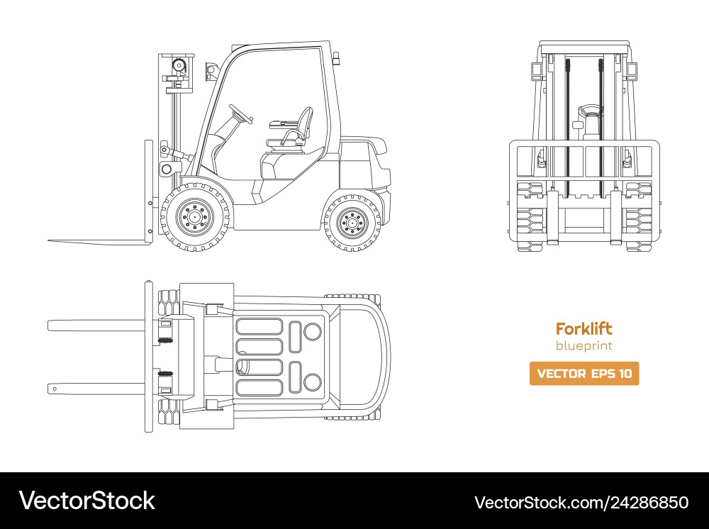 Outline blueprint of forklift top side front Vector Image