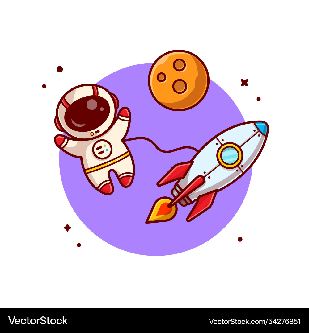 Cute astronaut floating with rocket on space Vector Image