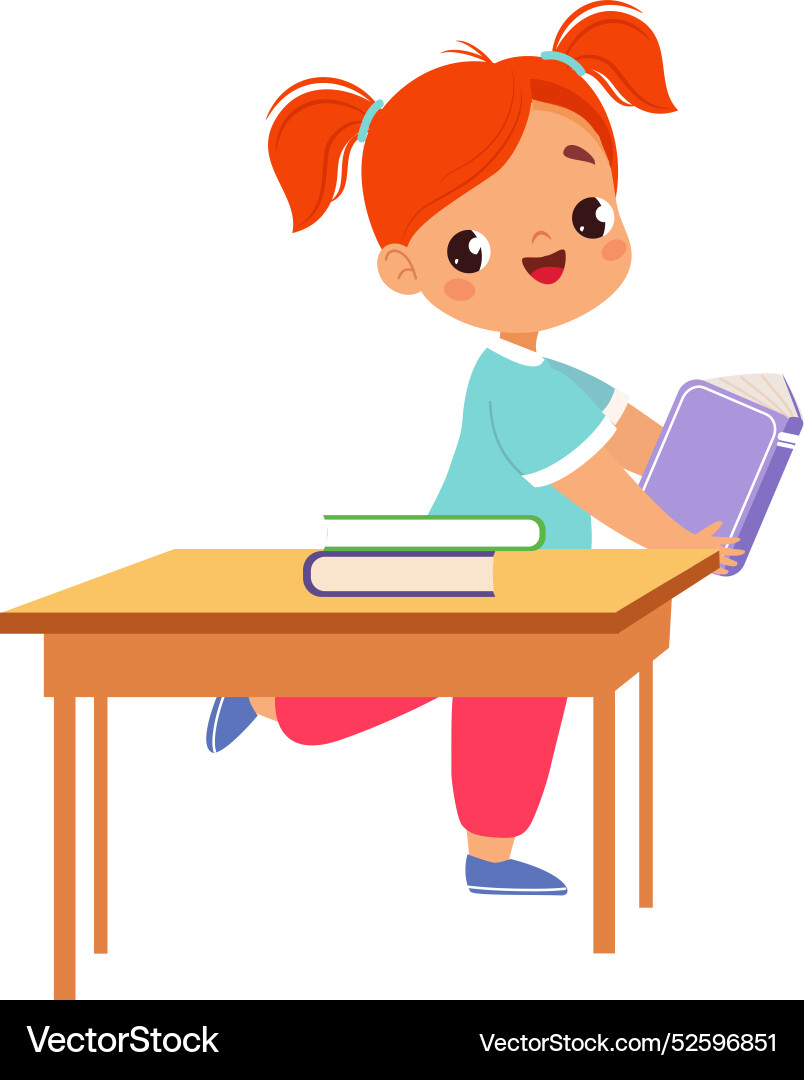Girl character at school desk have lesson Vector Image