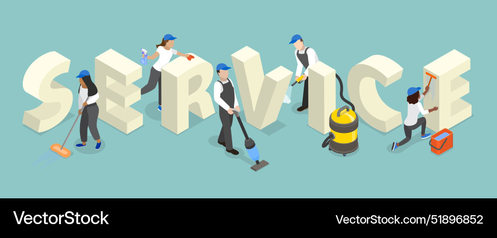 3d isometric flat of cleaning Royalty Free Vector Image