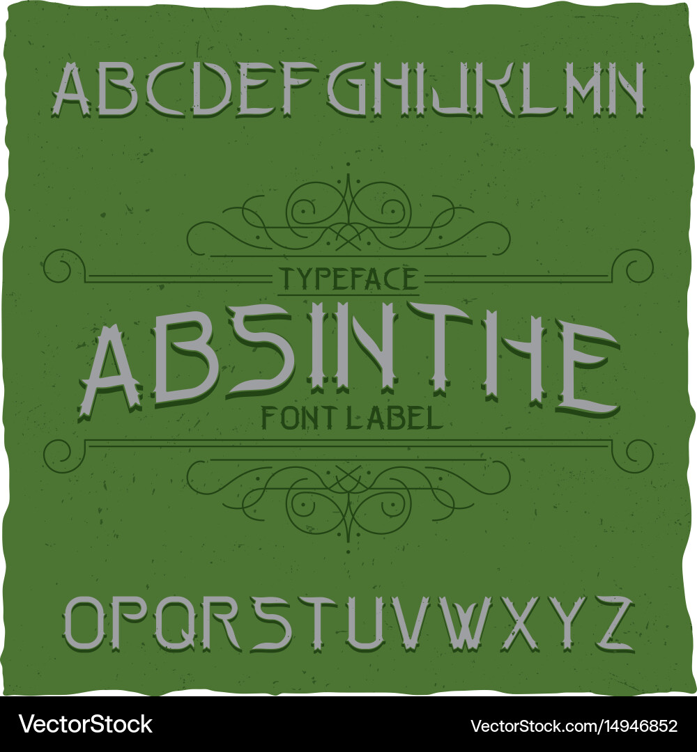 Absinthe label font and sample design Royalty Free Vector