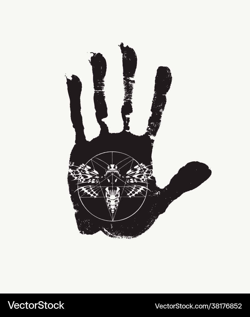 Black-white banner with handprint and scary moth Vector Image