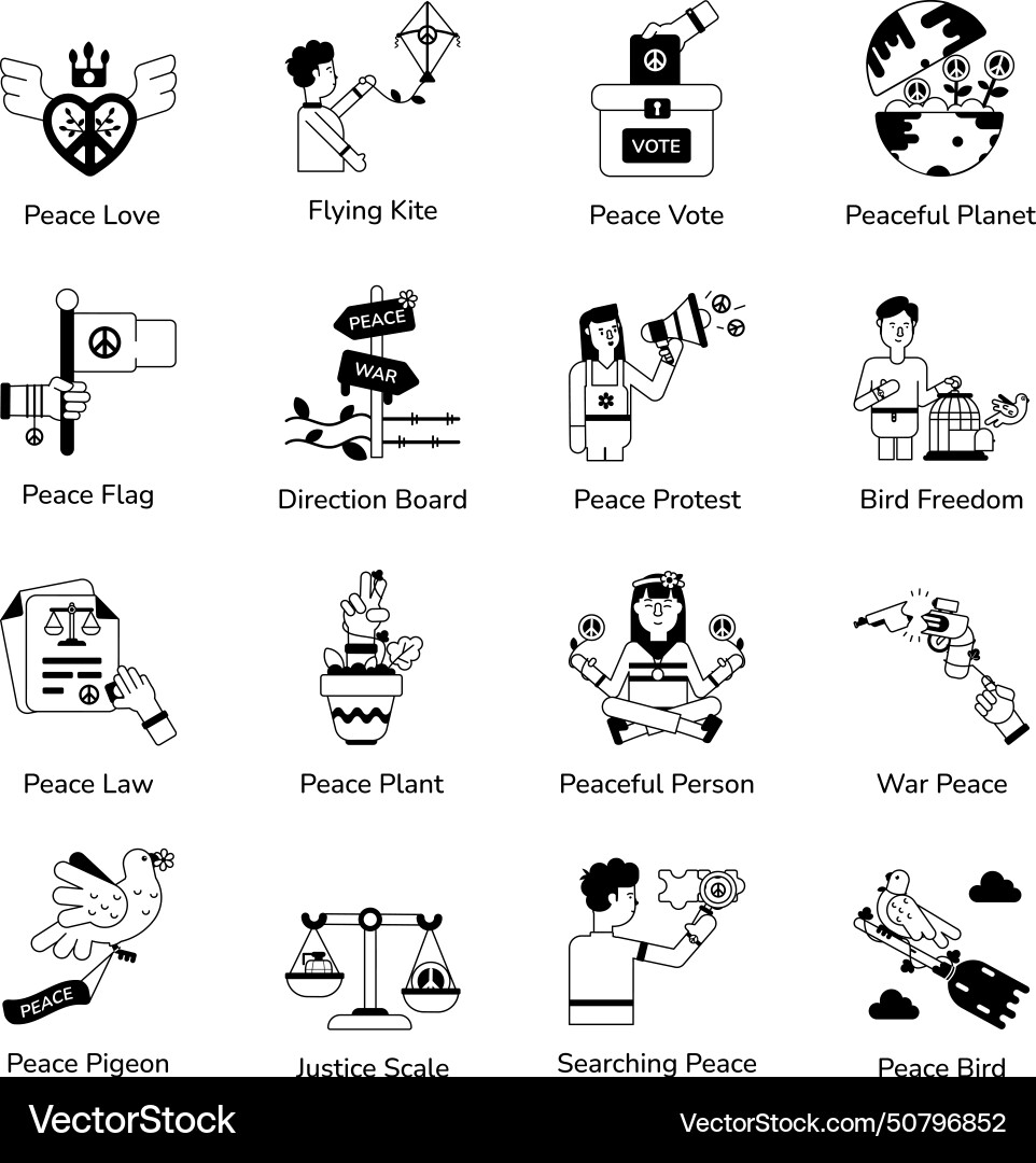 Bundle of peace awareness glyph icons Royalty Free Vector