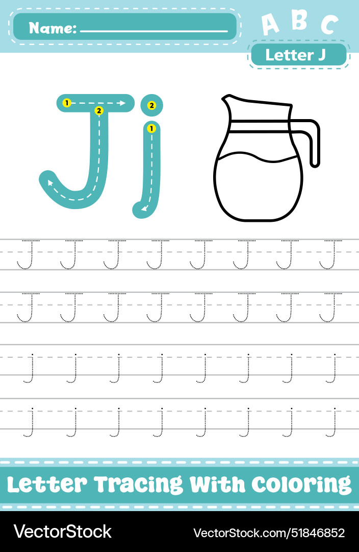 Letter J Tracing Worksheet - Uppercase & Lowercase
