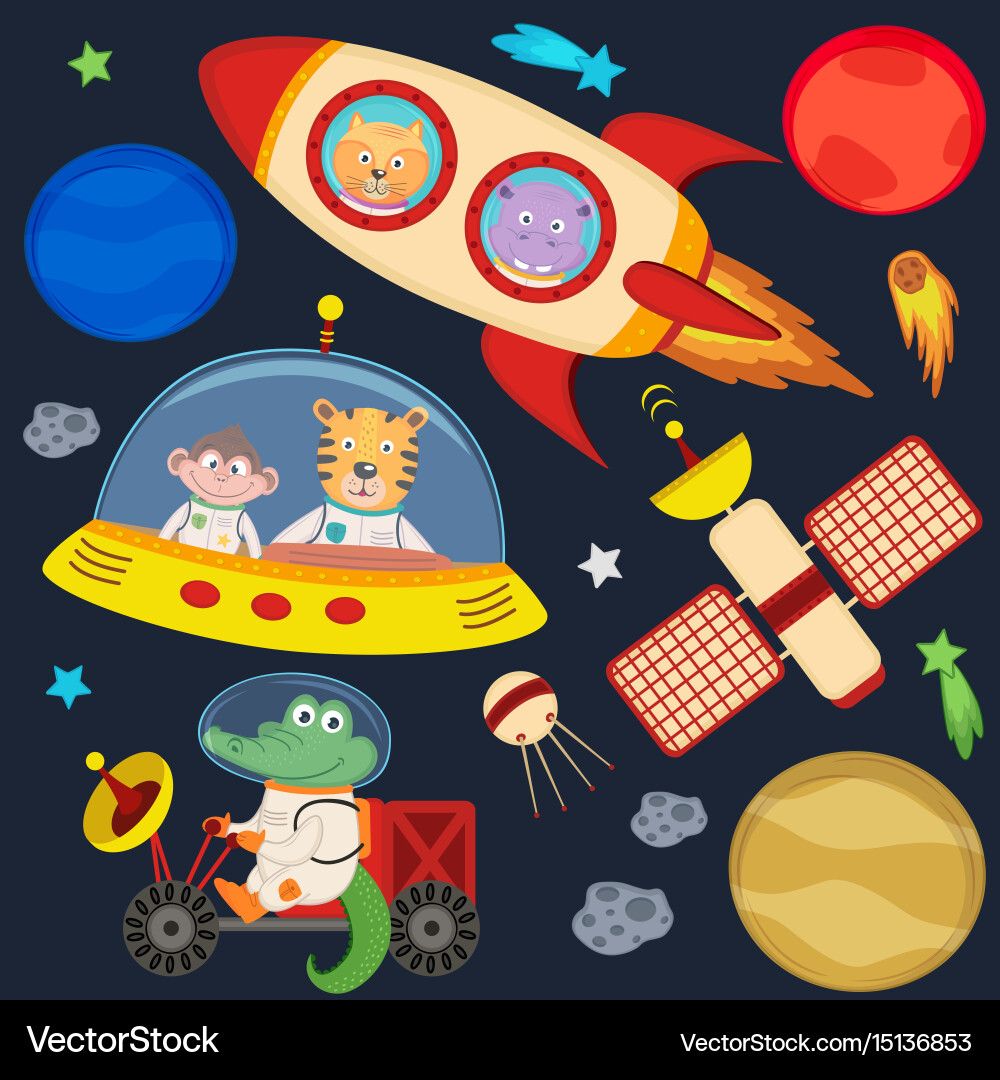Cute Animals in Space Royalty Free Vector Image
